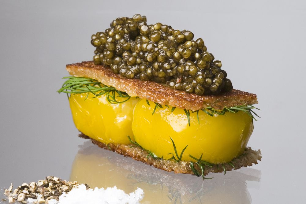 Toasted Organic Egg Yolk with Caviar and Dill from Sandwiches of the ...