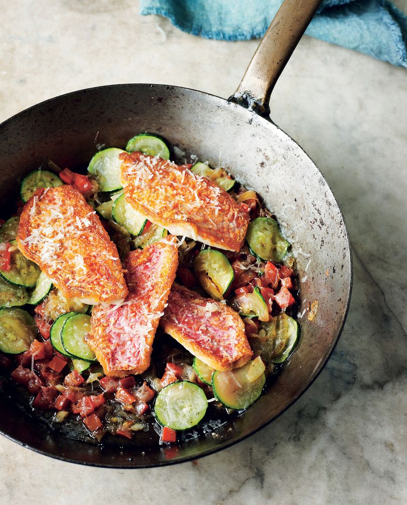 Red Mullet Fillets with Zucchini, Tomato and Pecorino from A Sardinian ...
