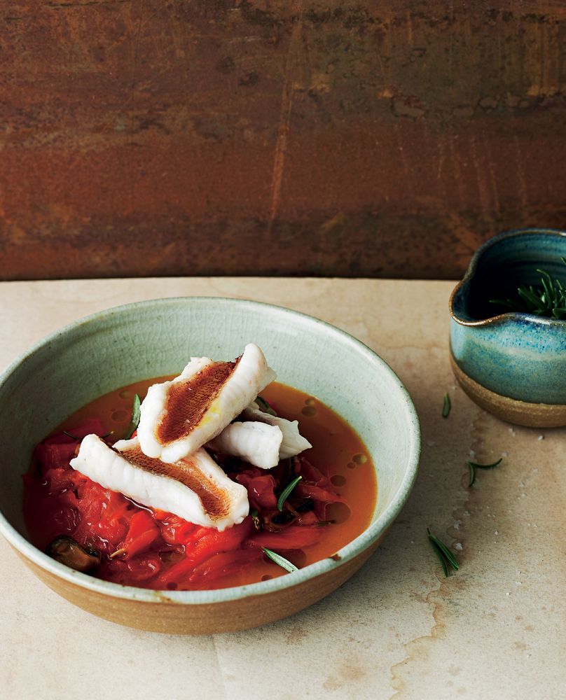 Scorpionfish Fillets with Slow-cooked Red Capsicum and Mussels from A ...