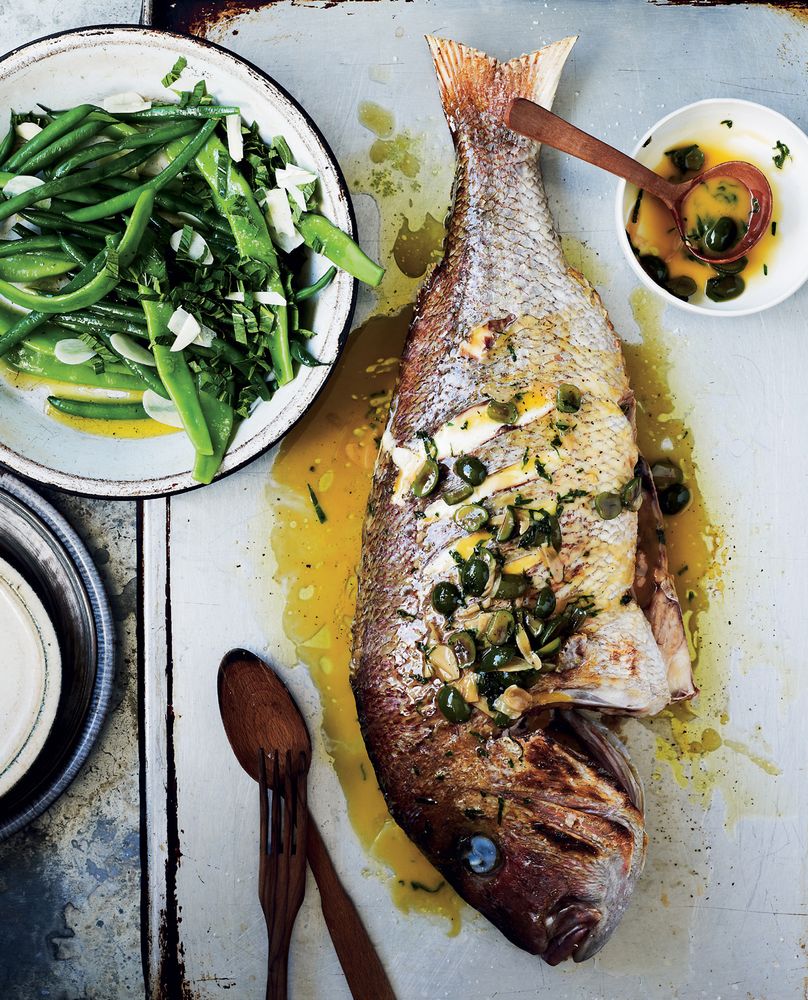 Snapper with White Wine, Green Olives and Parsley from A Sardinian ...