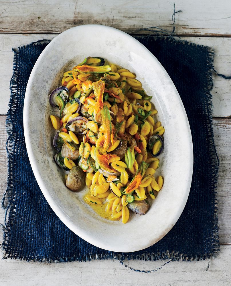 Malloreddus with Clams, Bottarga and Zucchini Flowers from A Sardinian ...
