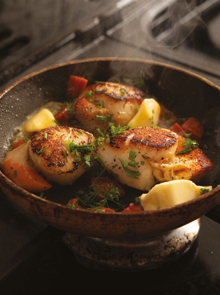 Pan-fried Scallops with Herb Butter and Crispy Chorizo from The Seafood ...