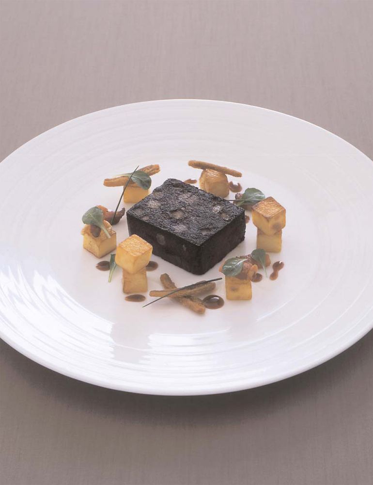 Pan Fried Blood Pudding with Fried Pig’s Ear and Sautéed Mushrooms from ...