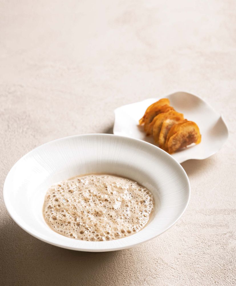 Roasted Button Mushroom Soup with Toasted Chorizo-Potato Raviolis from ...