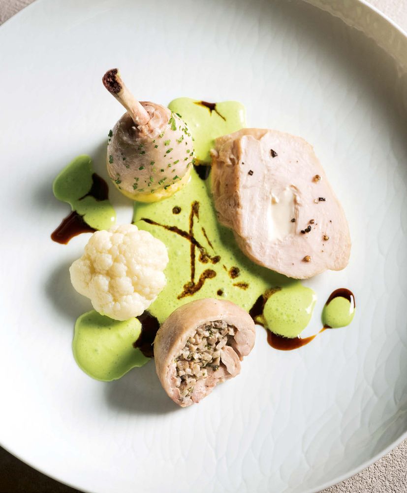 Free-Range Chicken Duo with Fresh Goat Cheese and Fines Herbs Emulsion ...