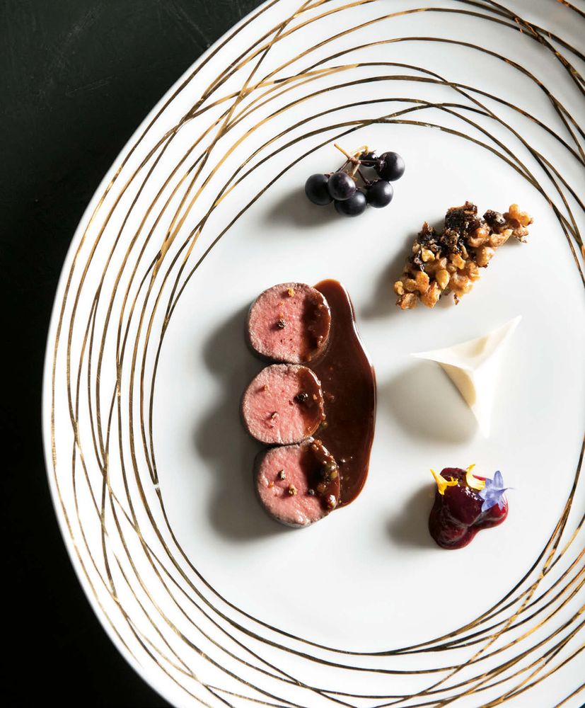 Fallow Venison Loin with Walnut Crumble, Seasonal Vegetables, and Sauce ...