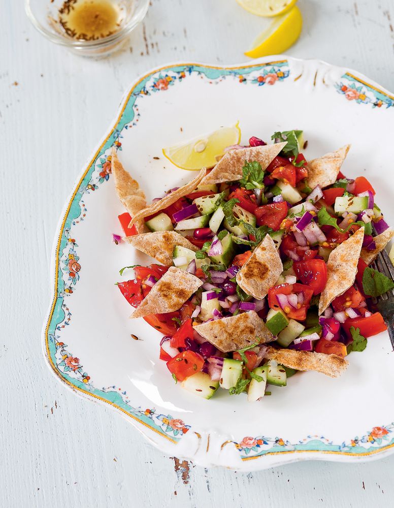 Crispy chapati kachumber salad from Summers Under the Tamarind Tree ...