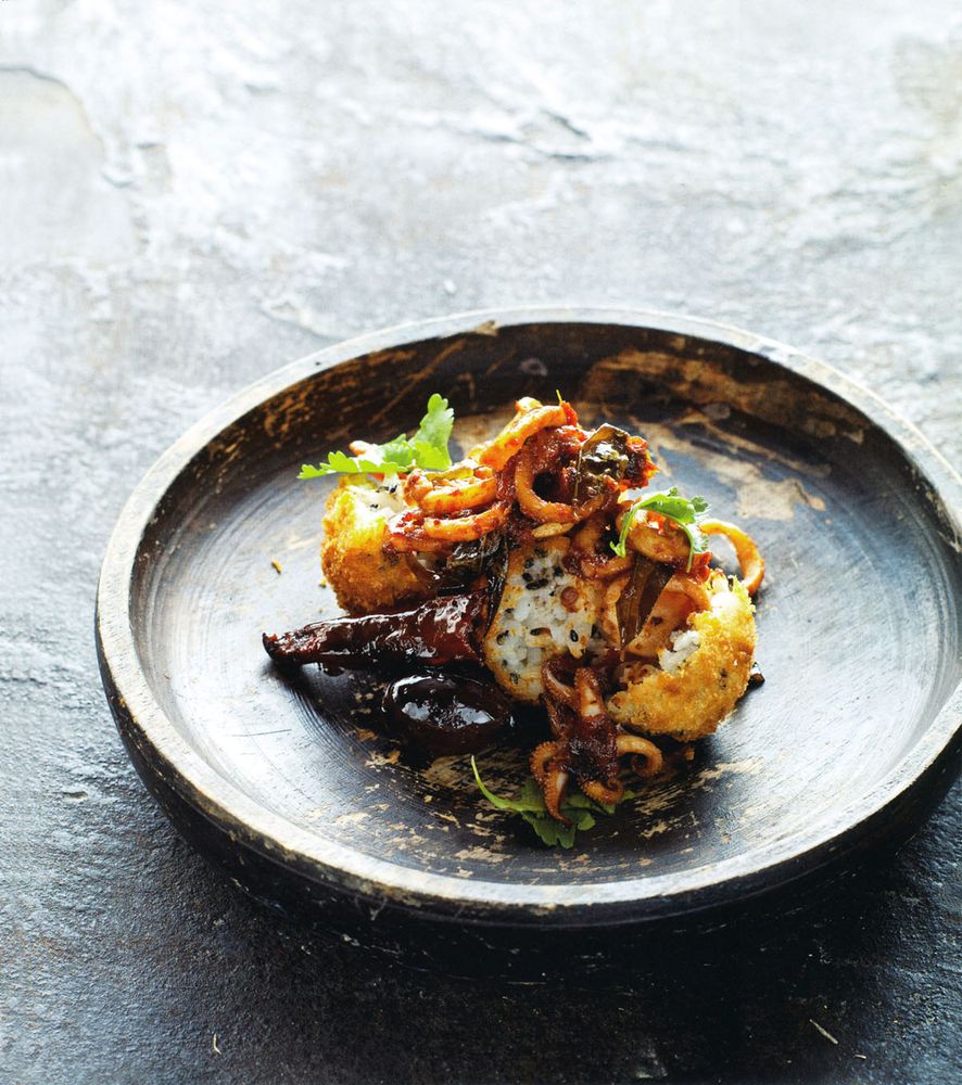 Crisp Rice Cakes with Squid Braised in Olive Oil & Tomato from Sydney ...