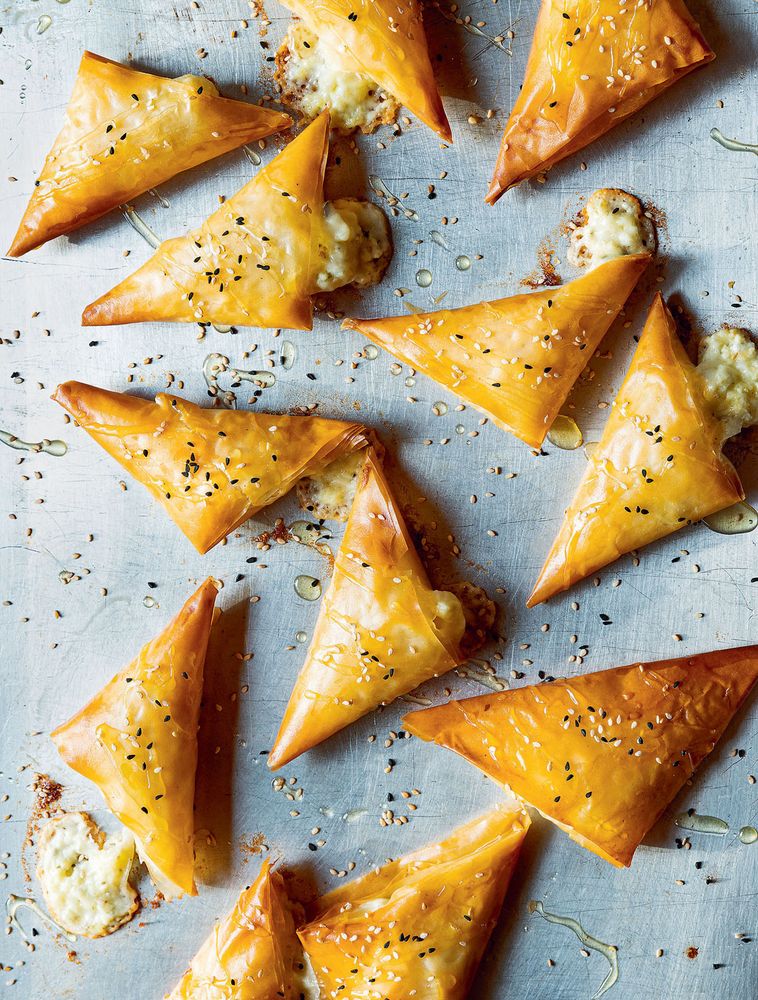 Filo triangles stuffed with feta from Pomegranates & Artichokes ...