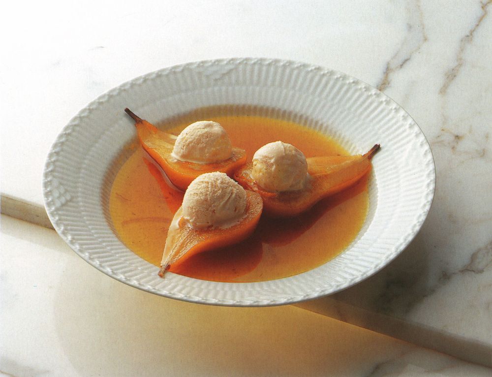 Saffron-Poached Pears Stuffed with Orange Cardamom Ice-Cream from ...