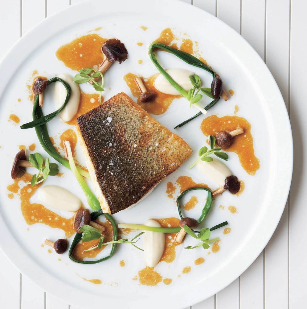Pan-Roasted Murray Cod with Needle Leeks and Chestnut Mushrooms ...