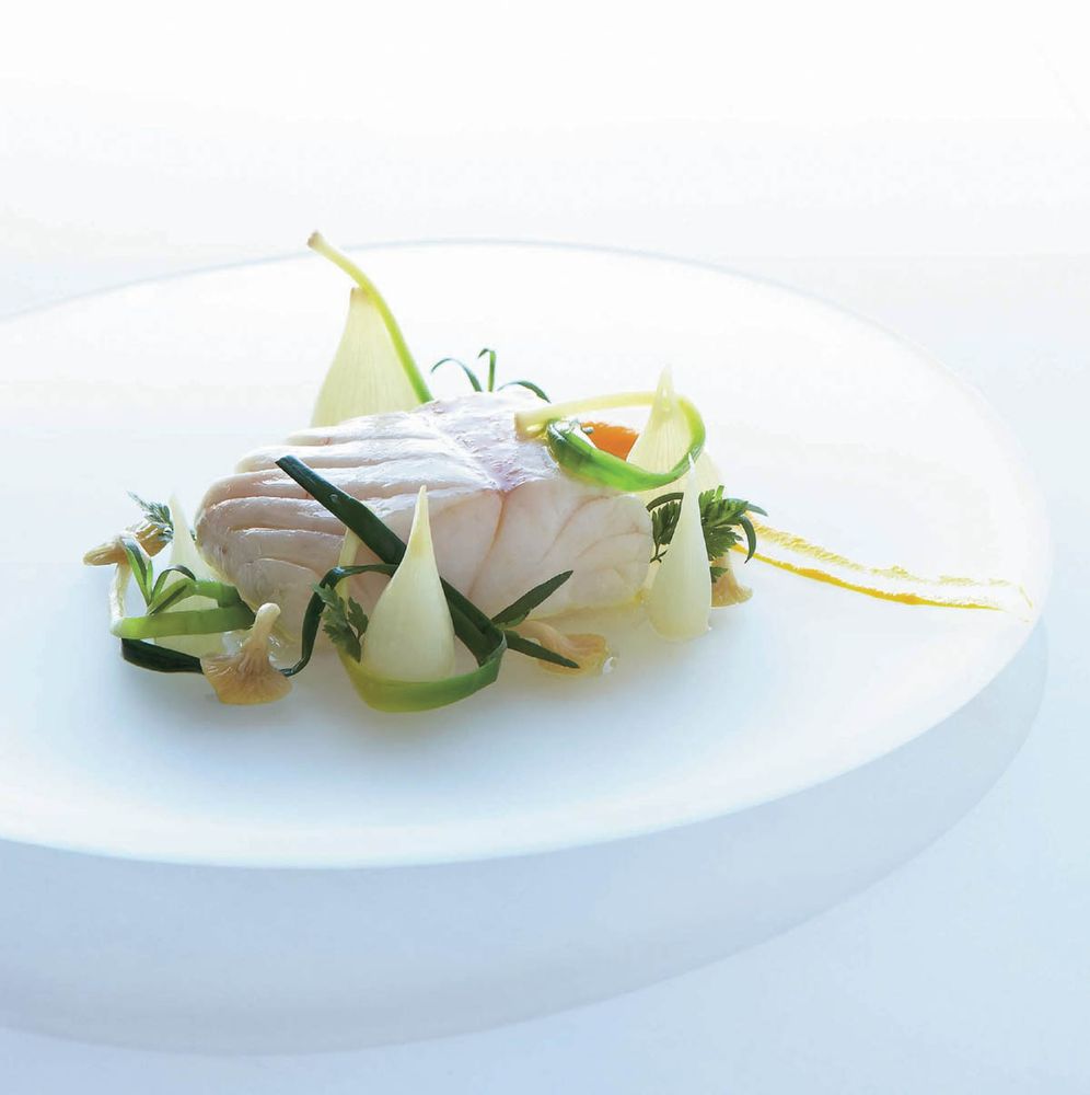 Poached Bass Grouper with Carrot Purée, Onion Shells and Oyster ...