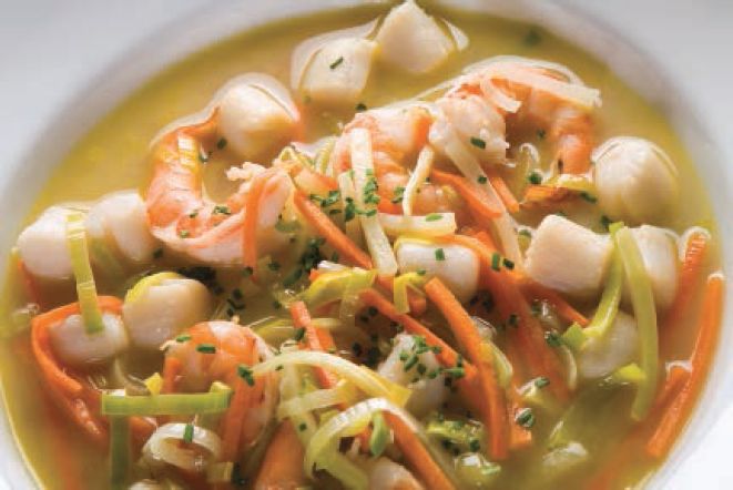 Scallops and Shrimp à la Nage from Professional Cooking by Wayne Gisslen