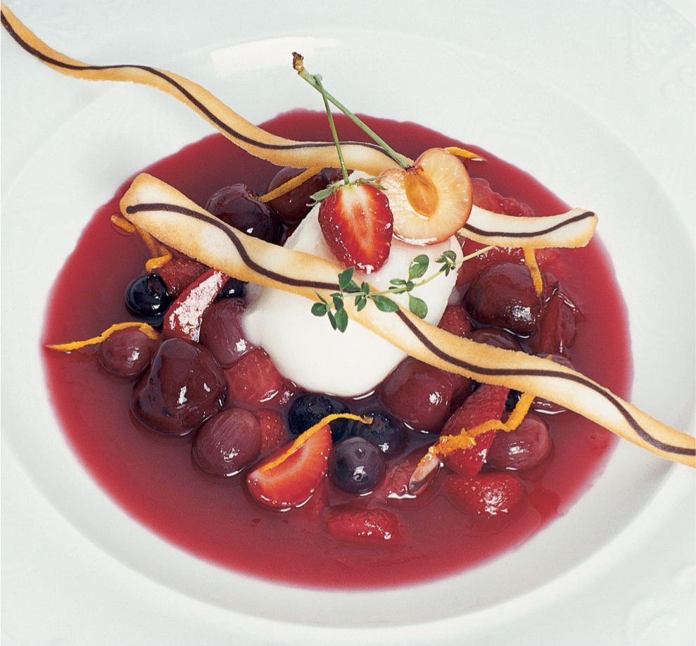 Chilled Red Fruit Soup with Lemon Thyme and Mascarpone Sherbet from The ...