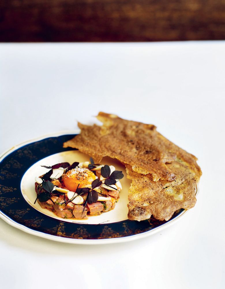 Chopped Dexter Beef Tartare, Devon Smoked Eel, Egg Yolk, Almond and ...