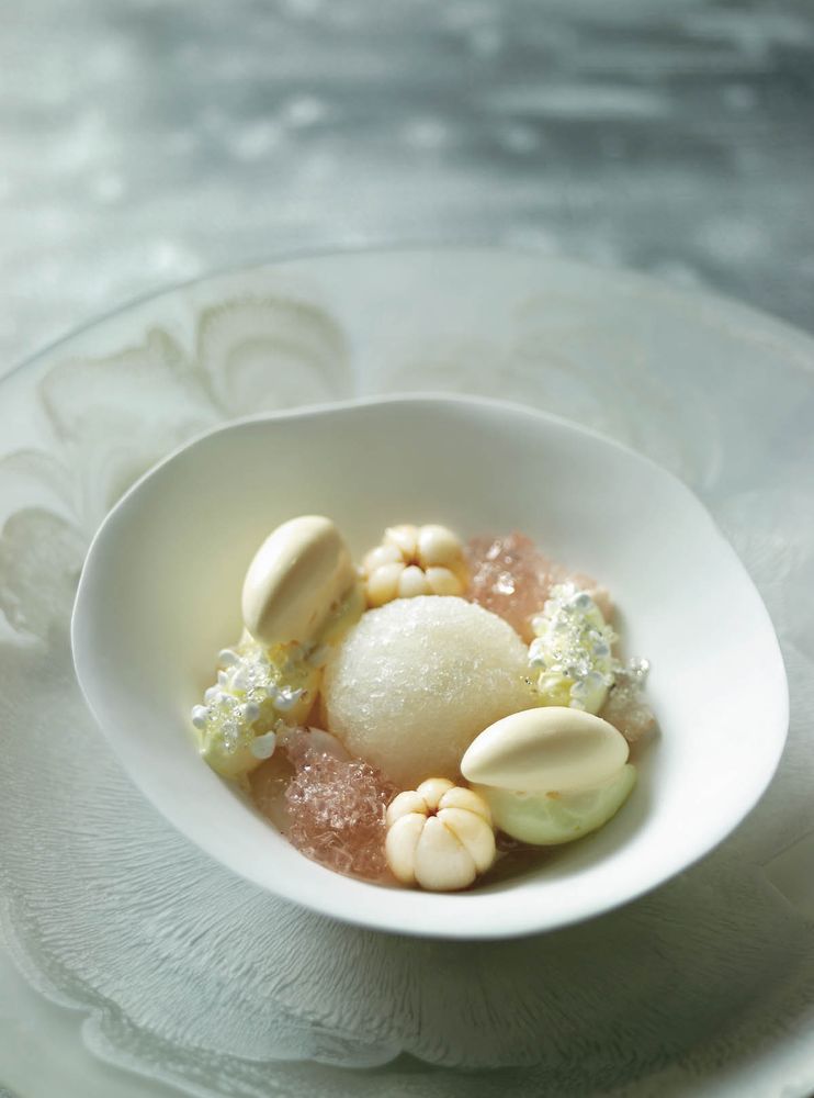 Mangosteens with Lychee Granita Ice-Cream Spheres and Rose-Scented Ice ...