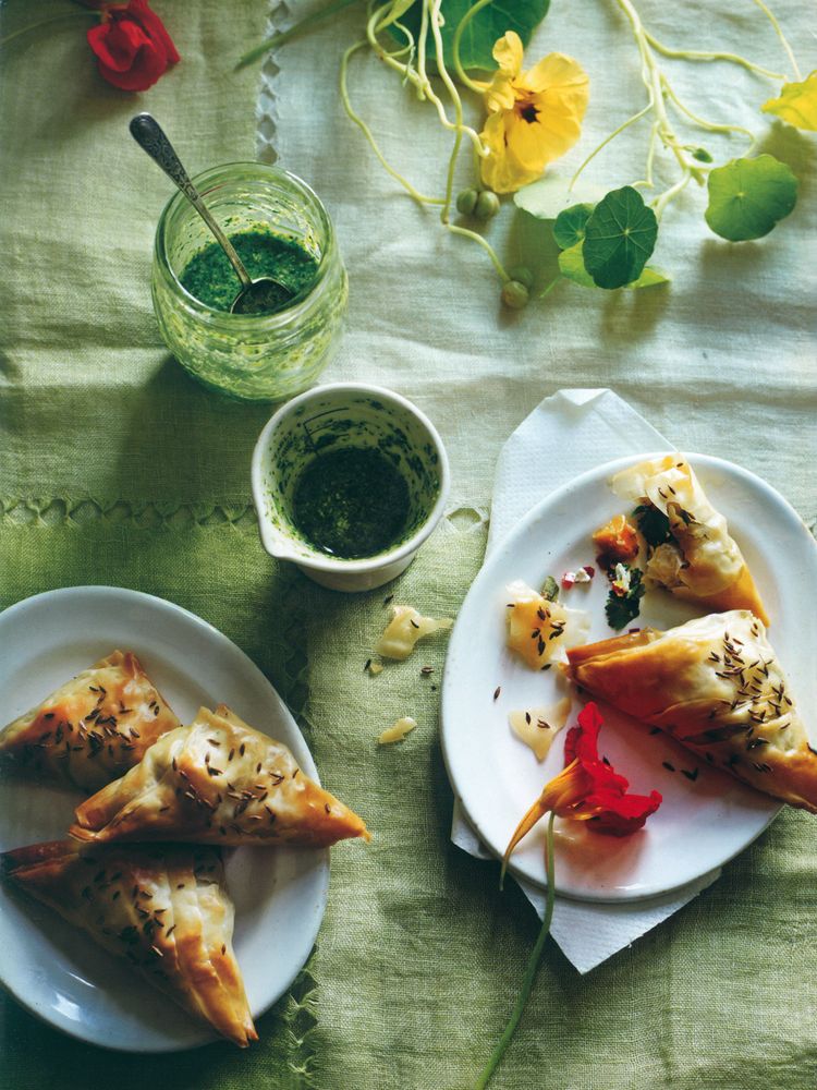 Sweet potato and goat’s cheese samosas from Reza's Indian Spice by Reza ...