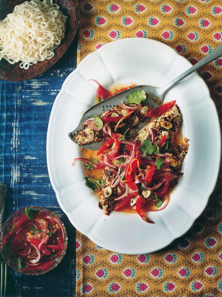 Roasted red mullet with spicy tomato salsa from Reza's Indian Spice by ...