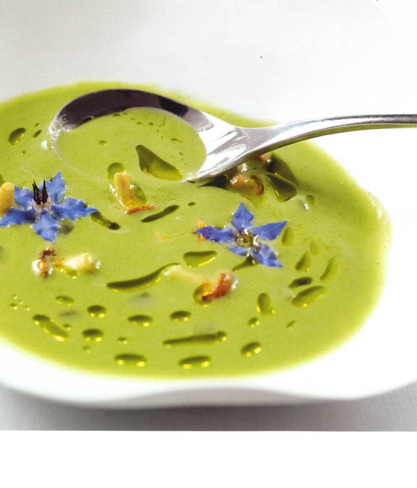 Broccoli and Kombu soup with girolle mushrooms and Borage flowers from ...