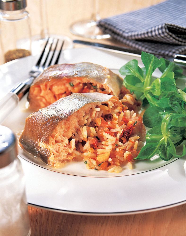 Baked Trout with Rice, Tomatoes and Nuts from Recipes from My Spanish ...