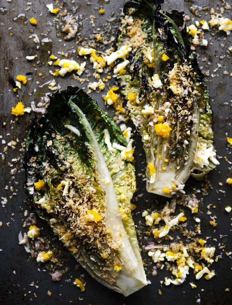Charred Whole Romaine w/Hard-Boiled Egg, Anchovy Vinaigrette, and ...