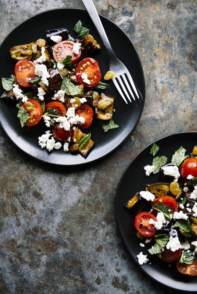 Crispy Eggplant w/Fresh Mozzarella, Tomatoes, Pickled Raisins, and Mint ...