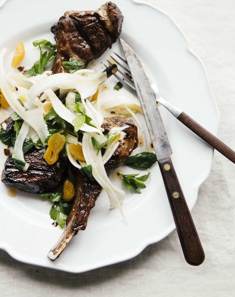 Shaved Fennel Salad w/Apricots, Chili Oil, Parsley, Mint, and Lamb ...