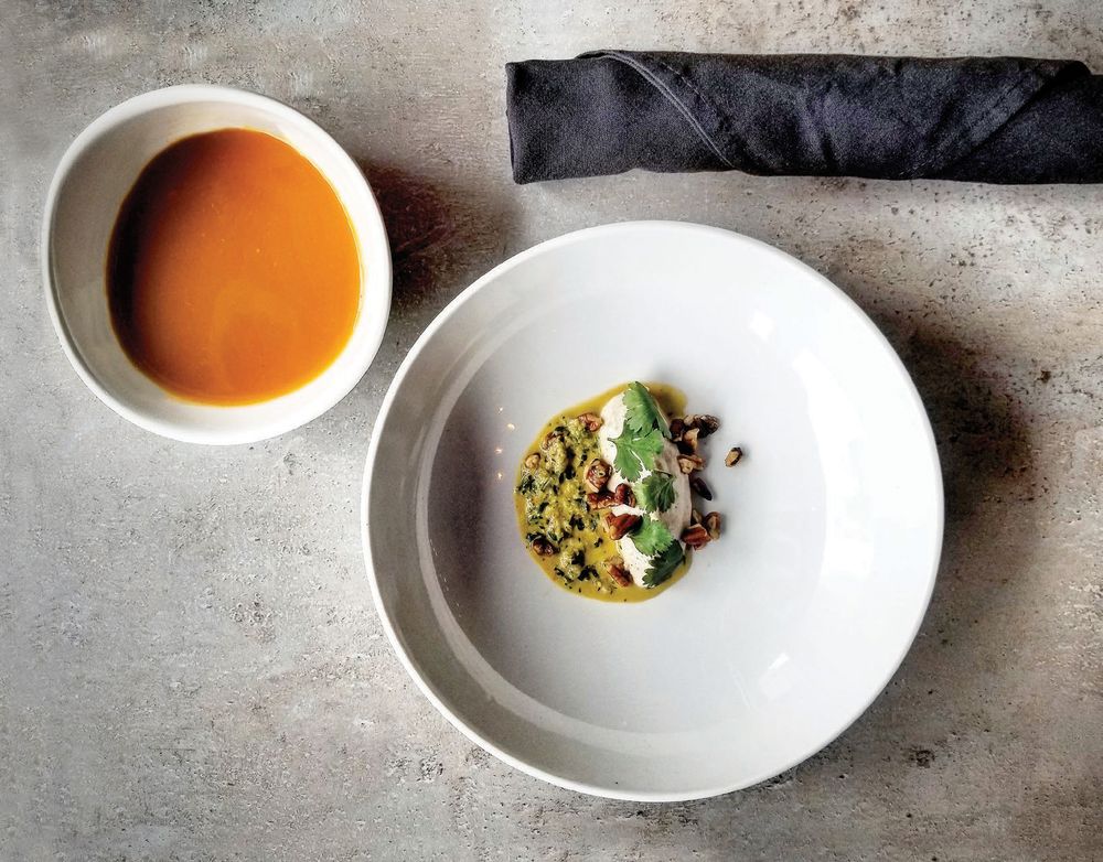 Vegan Sweet Potato Bisque with Smoked Nuts, Piri Piri and Spiced Yogurt ...