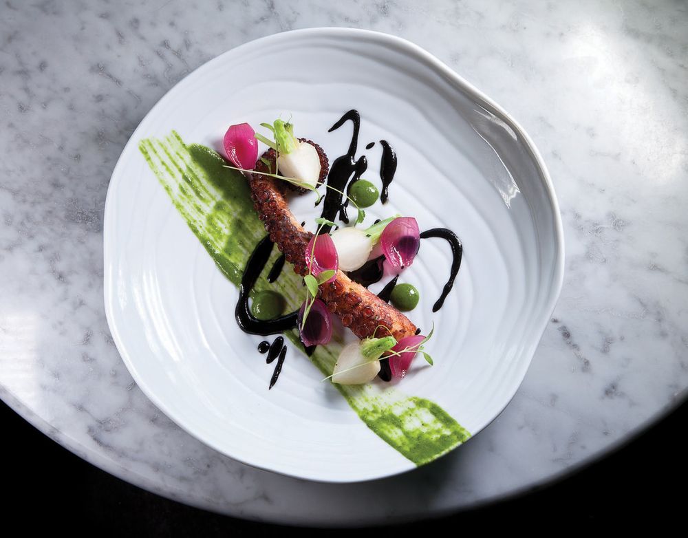 Grilled Octopus, Poached Baby Turnips, Black BBQ Sauce and Zhug ...