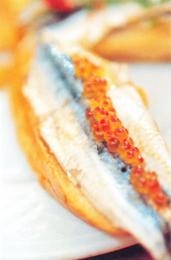 Anchovy and trout caviar toasts from New Tapas: Today's Best Bar Food from Spain by Fiona Dunlop