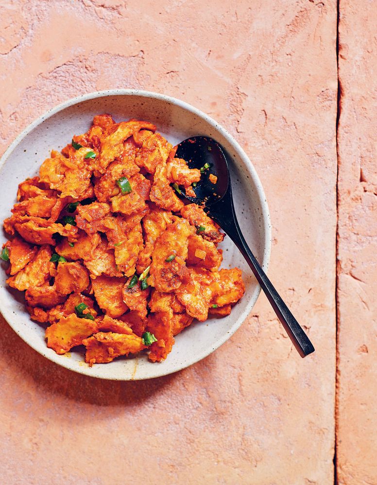 Shredded flatbread with tomato sauce from Tekebash & Saba: Recipes from ...