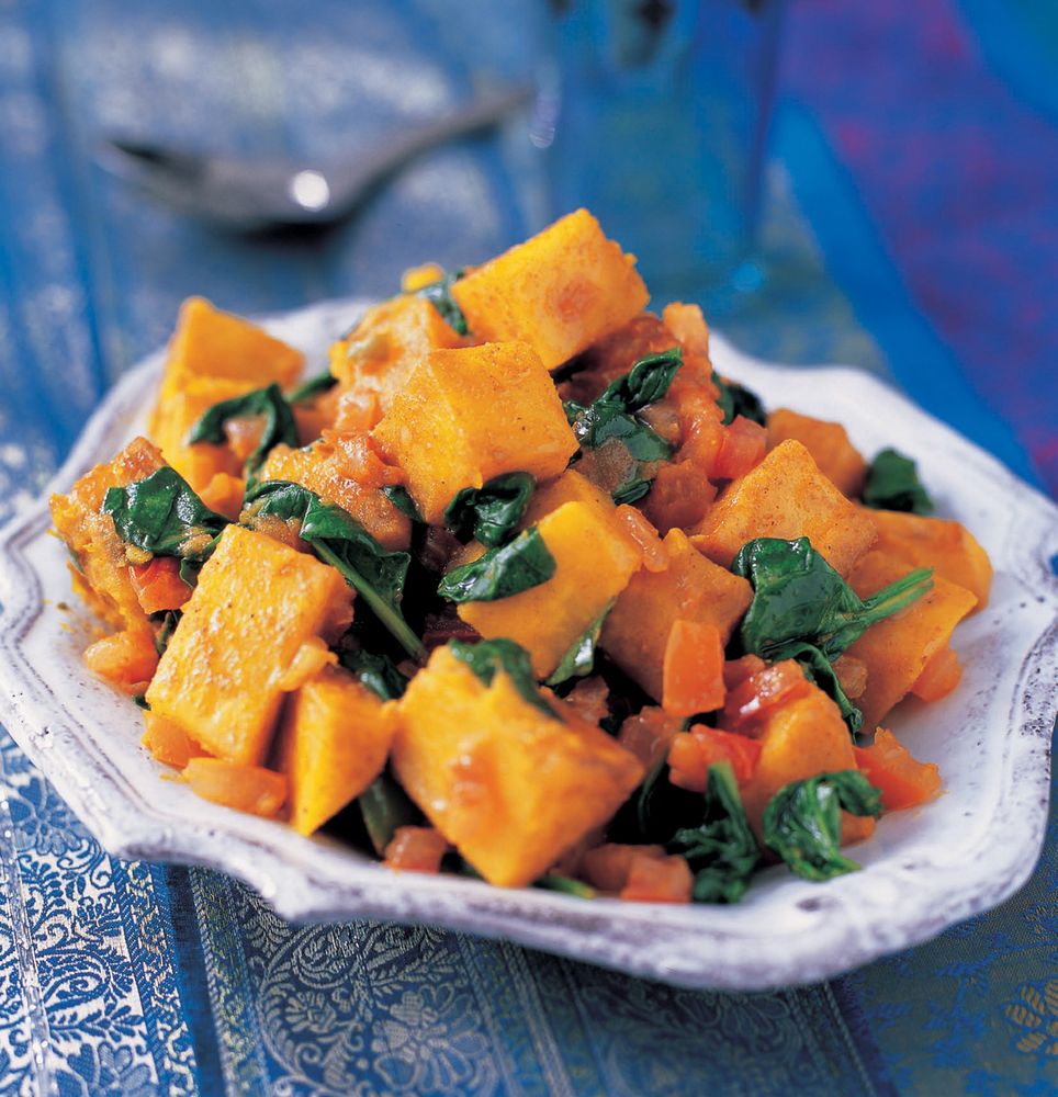 Golden yam cubes with spinach from The Complete Indian Regional ...
