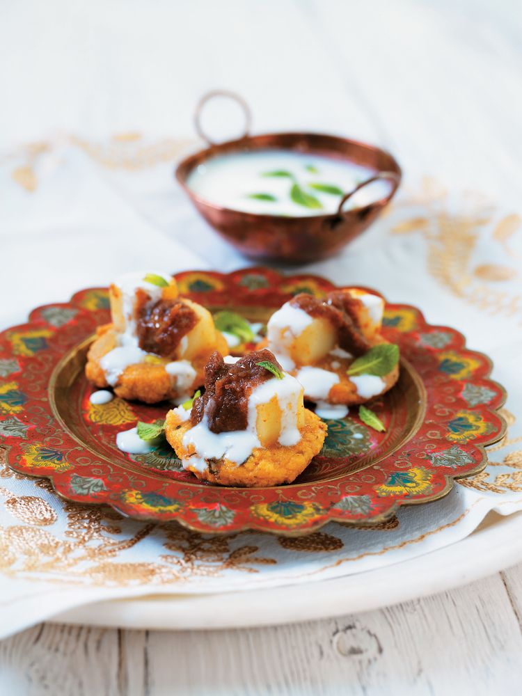 Tangy potato canapés with mint and yogurt from The Complete Indian ...