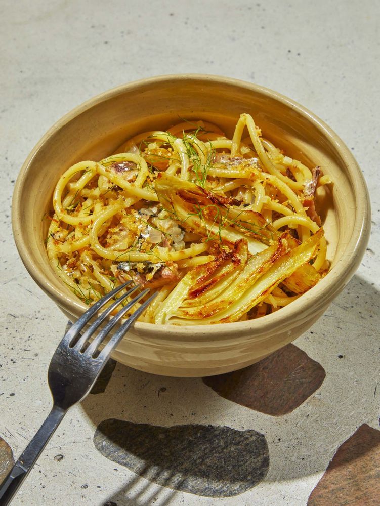 Bucatini with Sardines & Caramelized Fennel from Tin to Table by Anna Hezel
