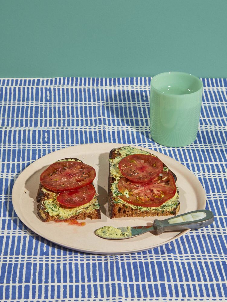 Tomato Tartine with Green Anchovy Butter from Tin to Table by Anna Hezel