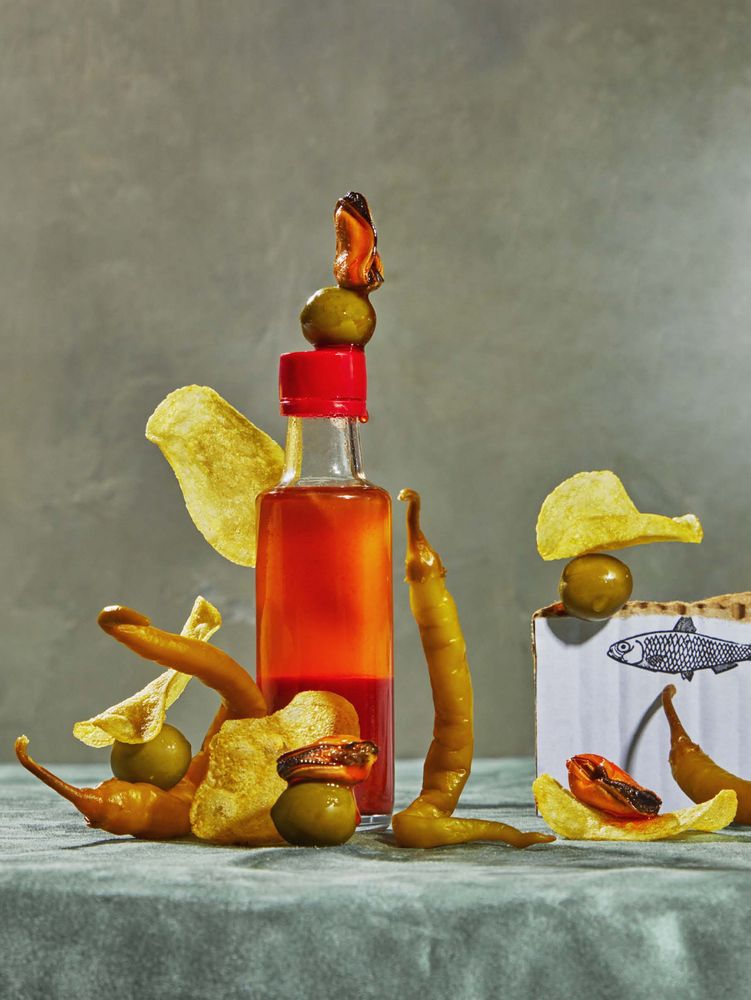 Vermouth Hour Potato Chips with Mussels, Olives & Piparras from Tin to ...