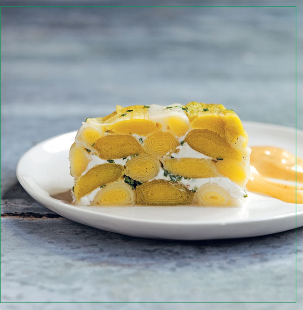 Pressed leek terrine with dijon mayonnaise from Vegetarian by Alice Hart
